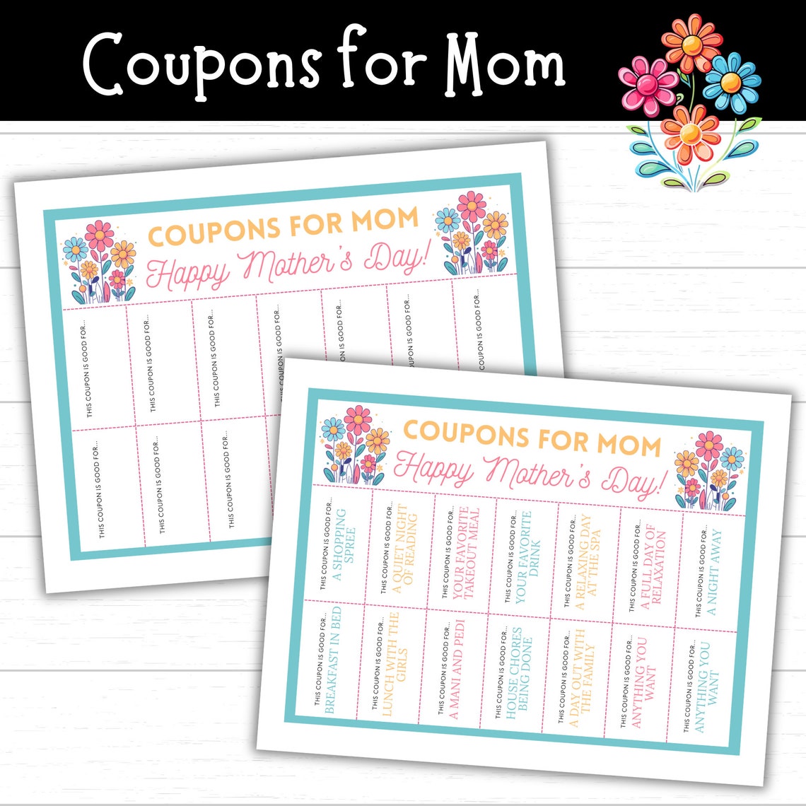 Coupons for Mom, Mother's Day Coupon Pack, Printable Coupons, Mother's ...
