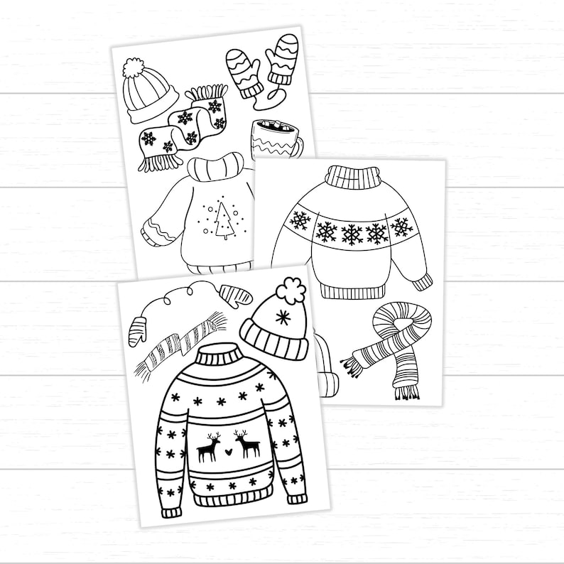 Ugly Christmas Sweater Coloring Pages for Kids, Printable Holiday ...