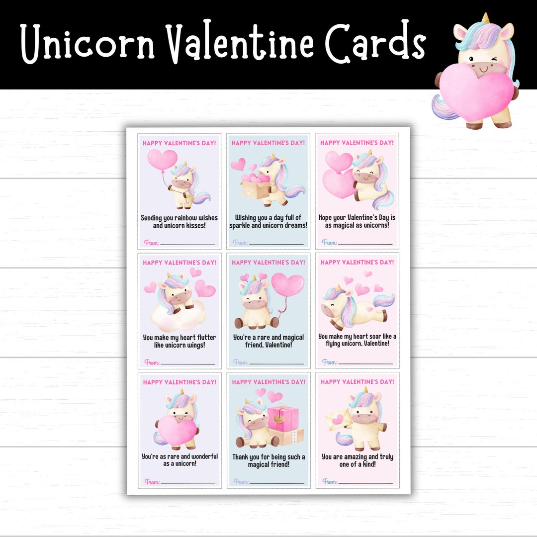 Unicorn Valentine's Day Cards, Unicorn Valentines, Printable Unicorn ...