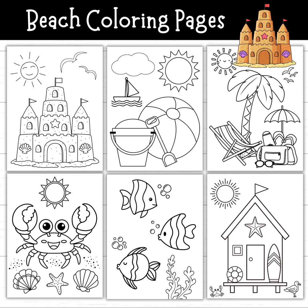 Beach Coloring Pages for Kids, Printable Summer Coloring Sheets, Beach ...