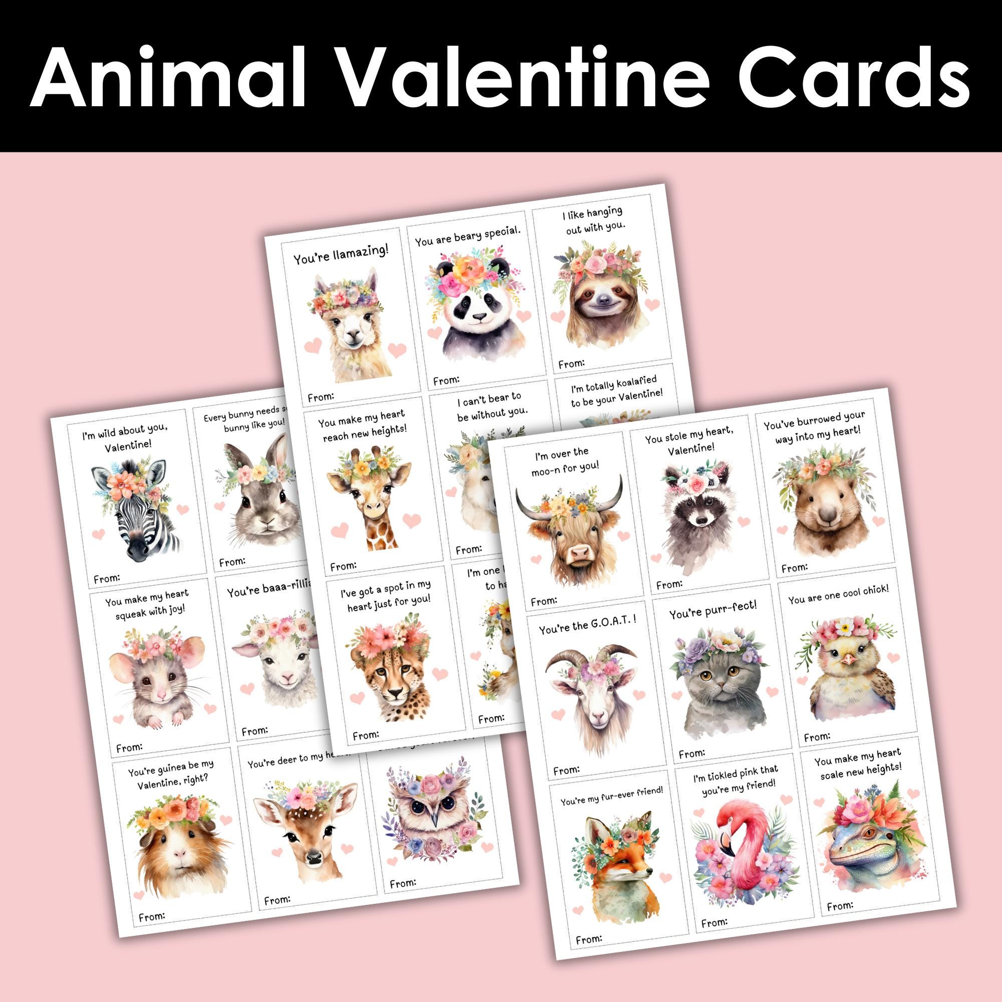 Cute Animal Valentine Cards Printable – 27 Kids Classroom Exchange ...