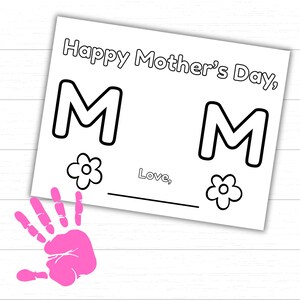 Mother's Day Handprint Art, Printable Coloring Page, Card to Color ...