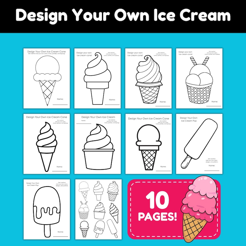 Design Your Own Ice Cream Printable Pack, Ice Cream Cone & Ice Cream ...