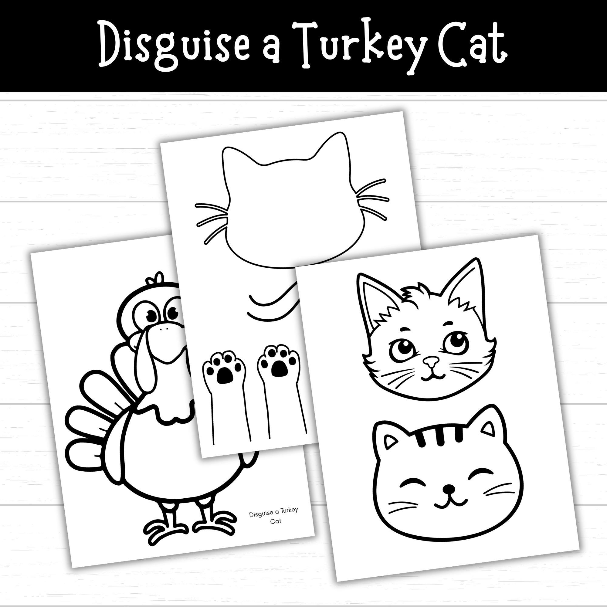 Disguise a Turkey Cat Craft, Printable Thanksgiving Activity for Kids ...