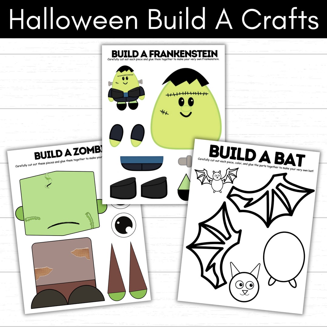 Build A Bat, Build A Zombie, Build A Frankenstein, Printable Halloween ...