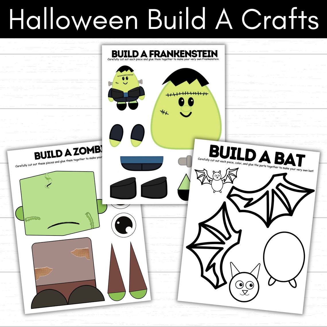 Build A Bat, Build A Zombie, Build A Frankenstein, Printable Halloween ...