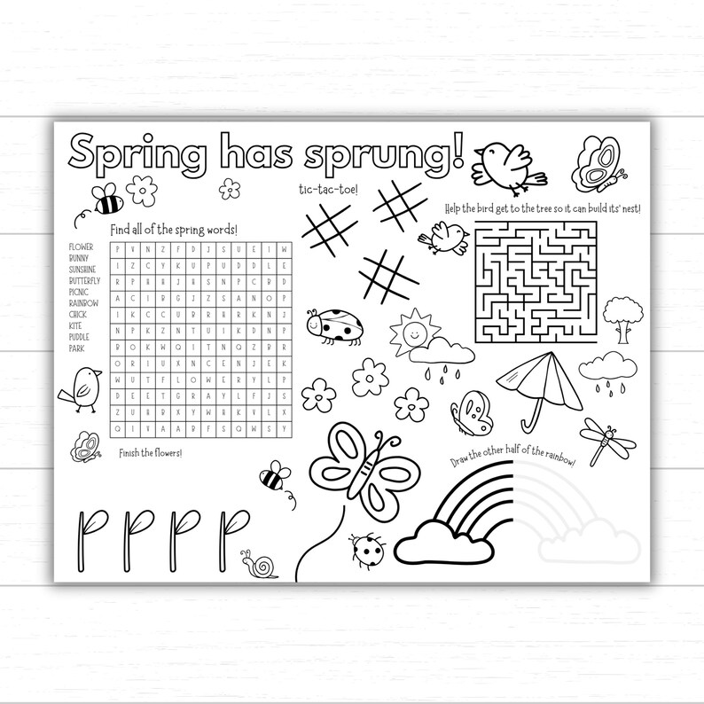 Spring Placemat Activity Pack, Printable Spring Activities for Kids ...