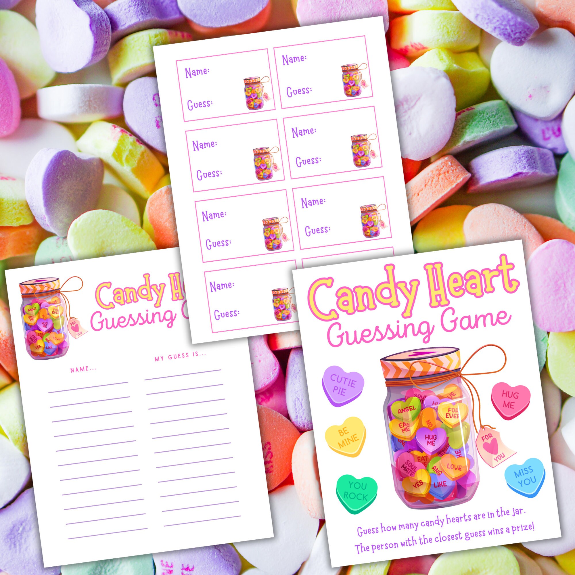 Valentine Candy Guessing Game Sign, Guess How Many Candies in the Jar ...