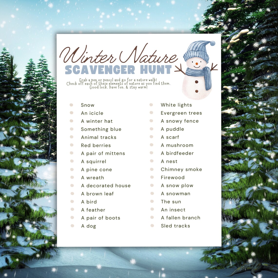 Winter Nature Scavenger Hunt, Winter Printables for Kids, Outdoor ...