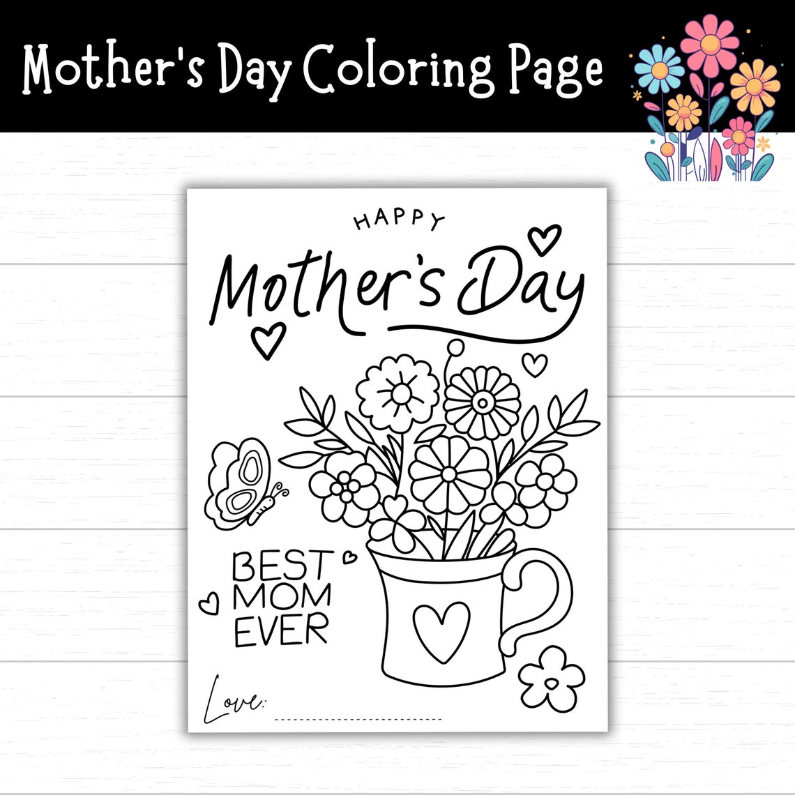 Mother's Day Coloring Page for Kids, Printable Mother's Day Card ...