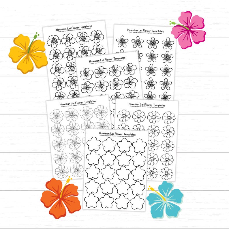 Printable DIY Hawaiian Lei Flower Templates, Flower Cutouts, Tropical ...