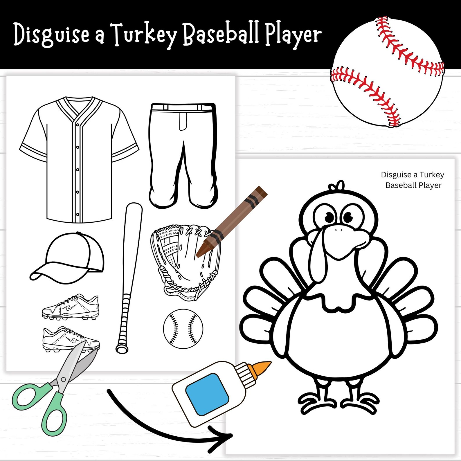 Disguise a Turkey Baseball Player, Black and White Printable, Turkey ...