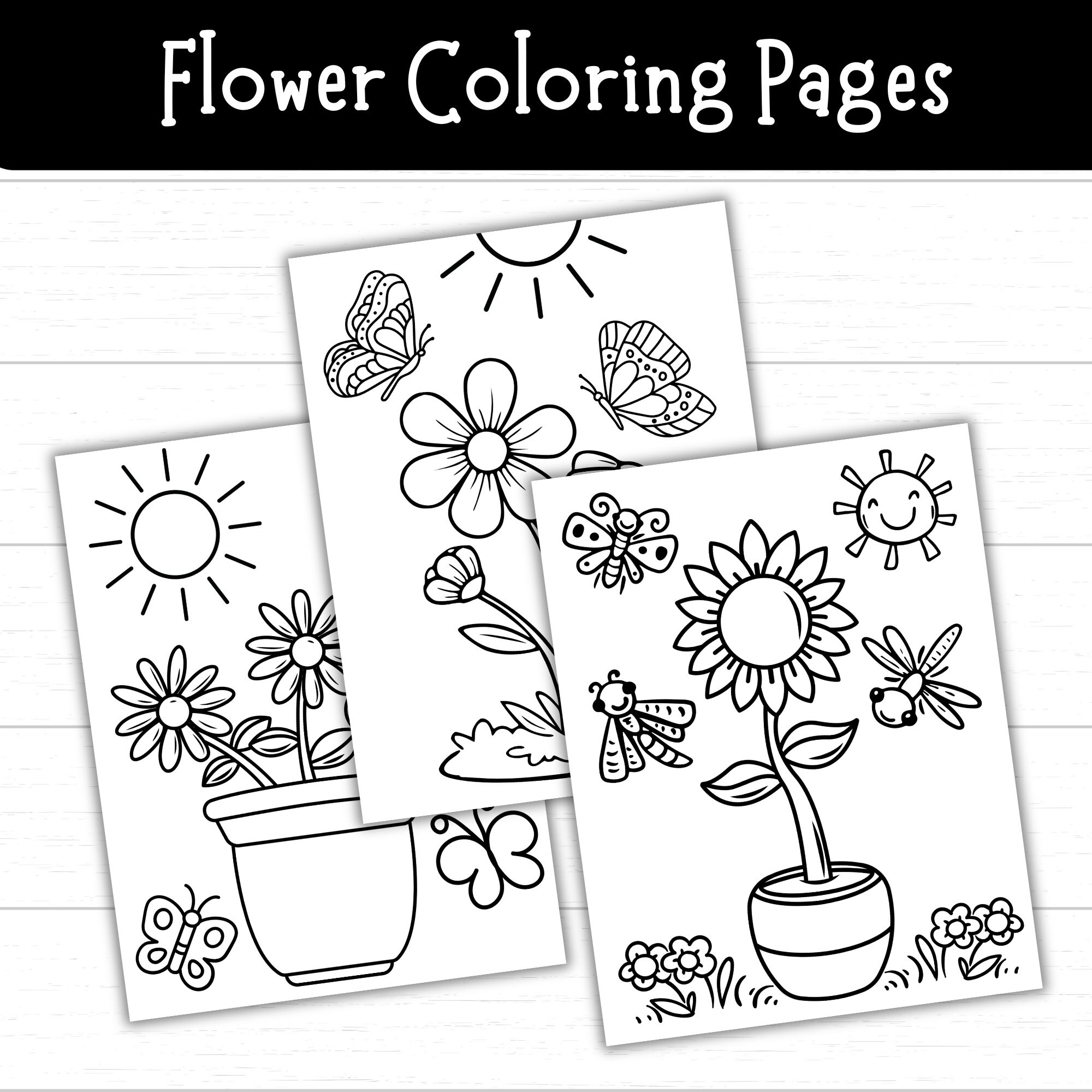 Flower Coloring Pages, Butterfly Coloring Pages, Spring Flower Coloring ...