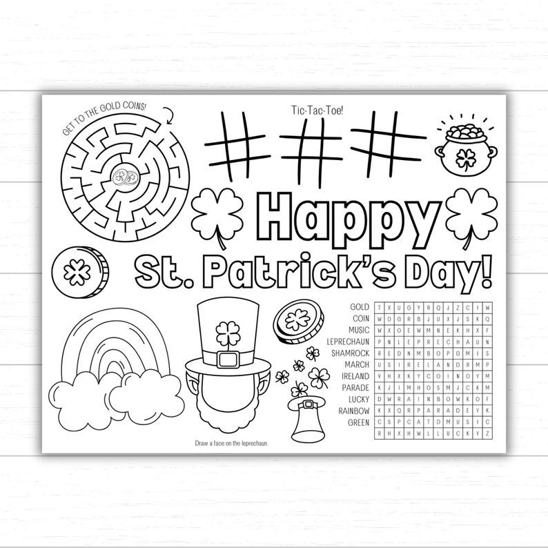 St. Patrick’s Day Placemat Printable for Kids, March Activity Pack, St ...