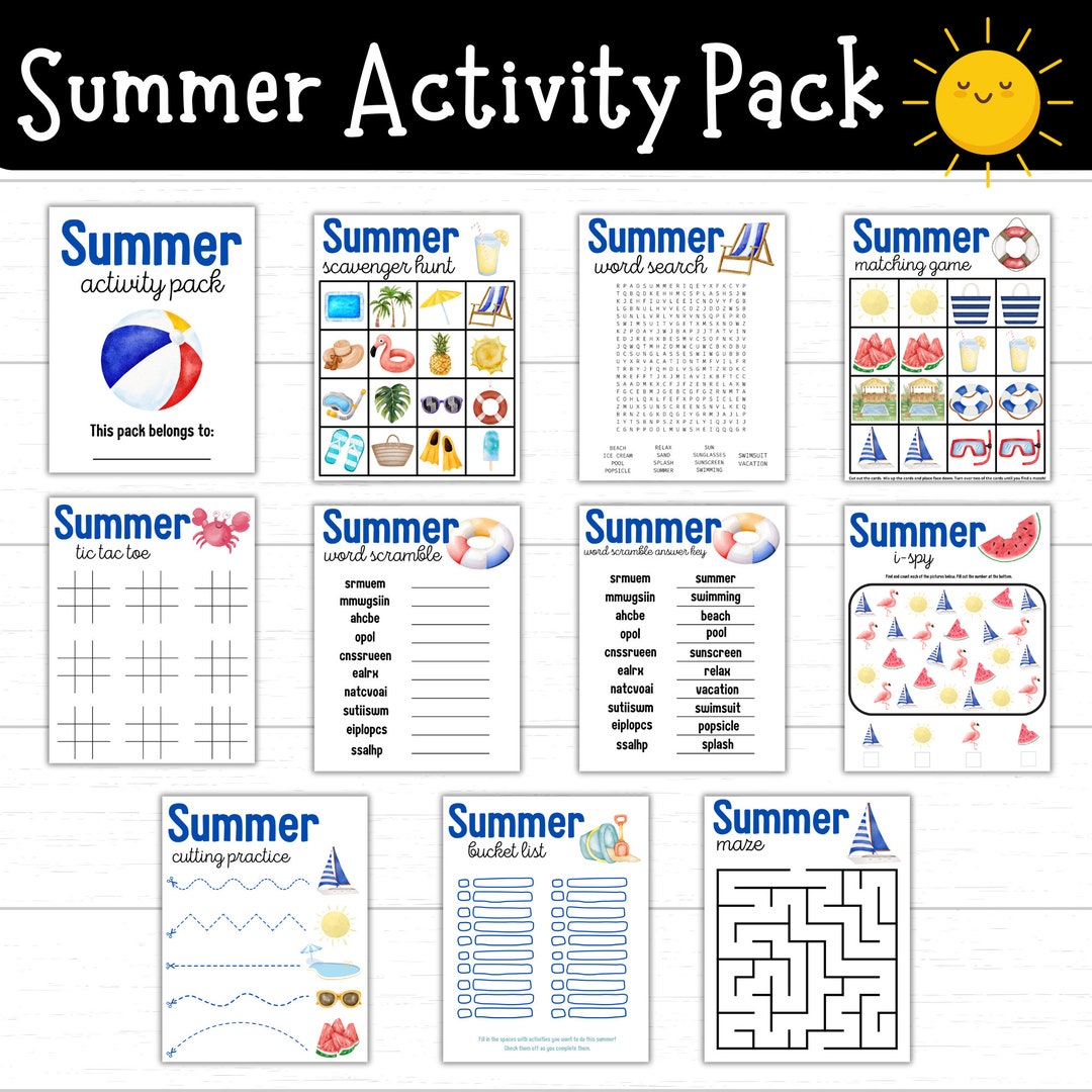 Summer Activity Pack Printable for Kids, Summer Activities, Summer ...