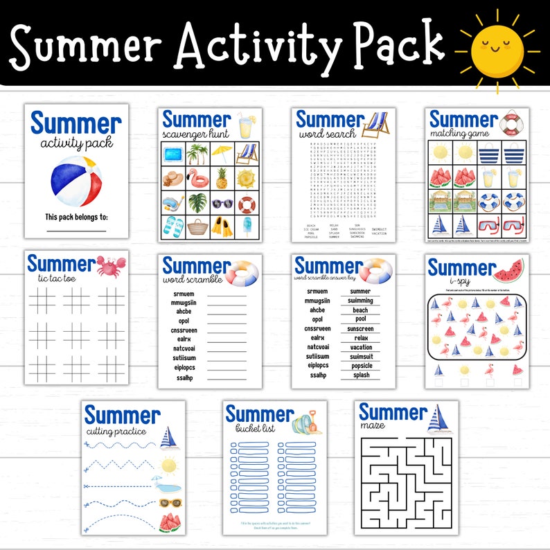 Summer Activity Pack Printable for Kids, Summer Activities, Summer ...