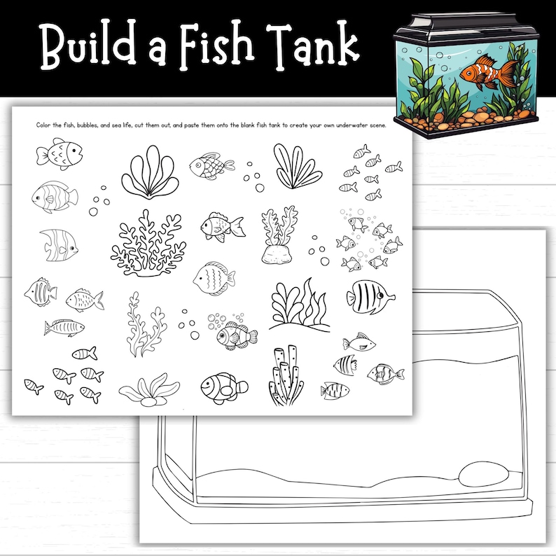 Build a Fish Tank Printable Coloring Activity for Kids, DIY Aquarium ...