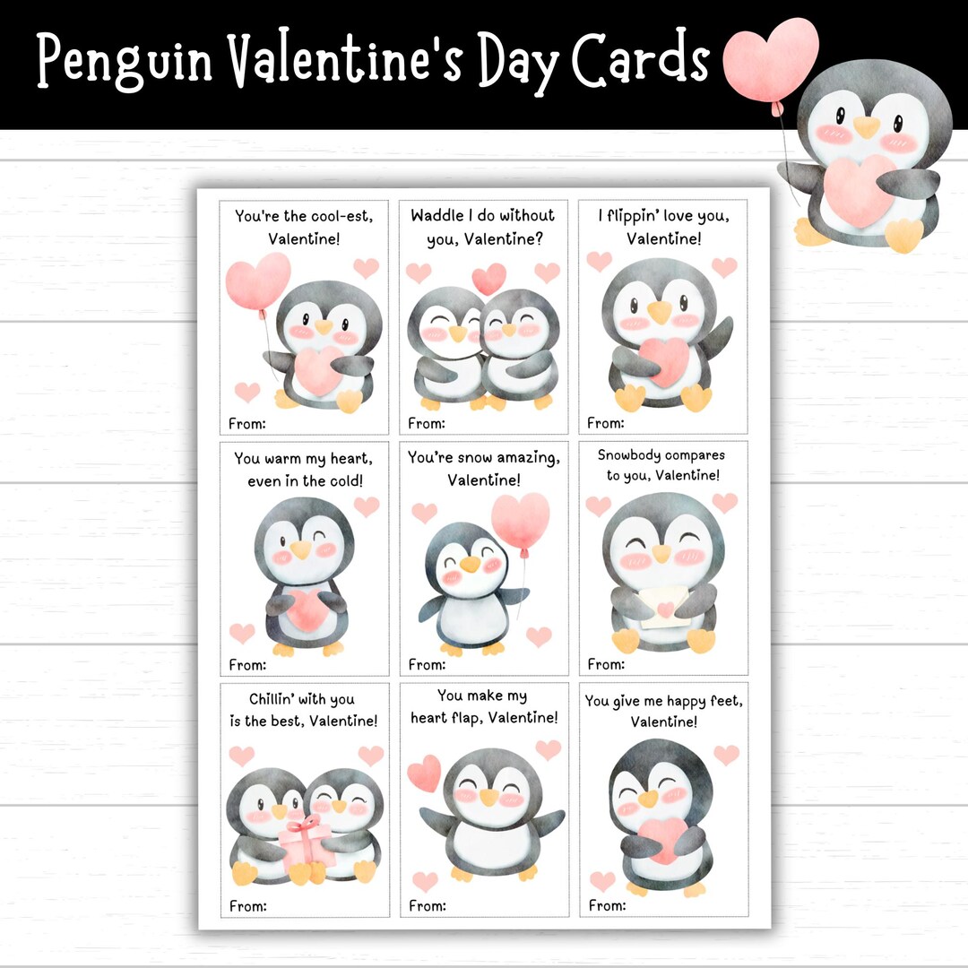 Penguin Valentine's Day Cards, Printable Penguin Cards, Penguin ...