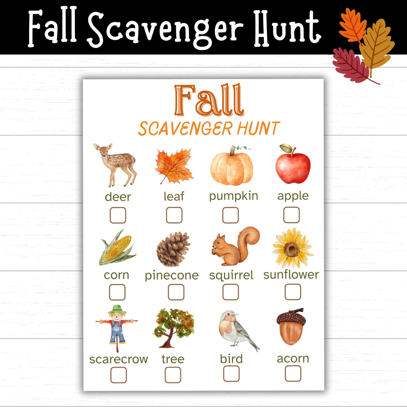 Fall Scavenger Hunt, Fall Activity for Kids, Printable Fall Game, Fall ...