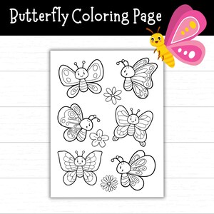 Cute Butterfly Coloring Page Printable, Spring Activity (PDF Pattern ...