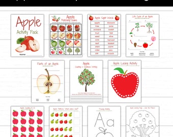 Apple Activity Pack for Kids, Printable Apple Worksheets, Apple ...