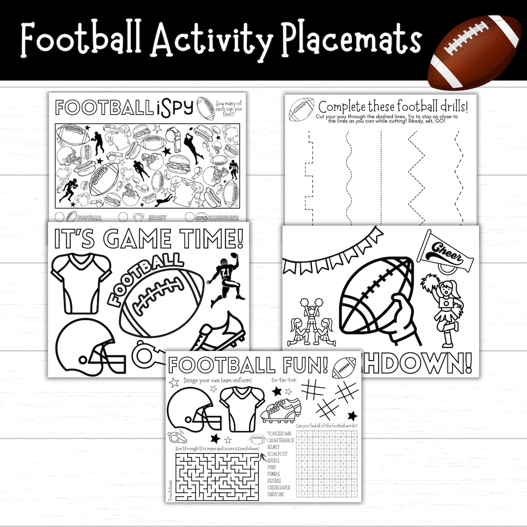 Football Activity Placemats for Kids, Printable Football Activities ...