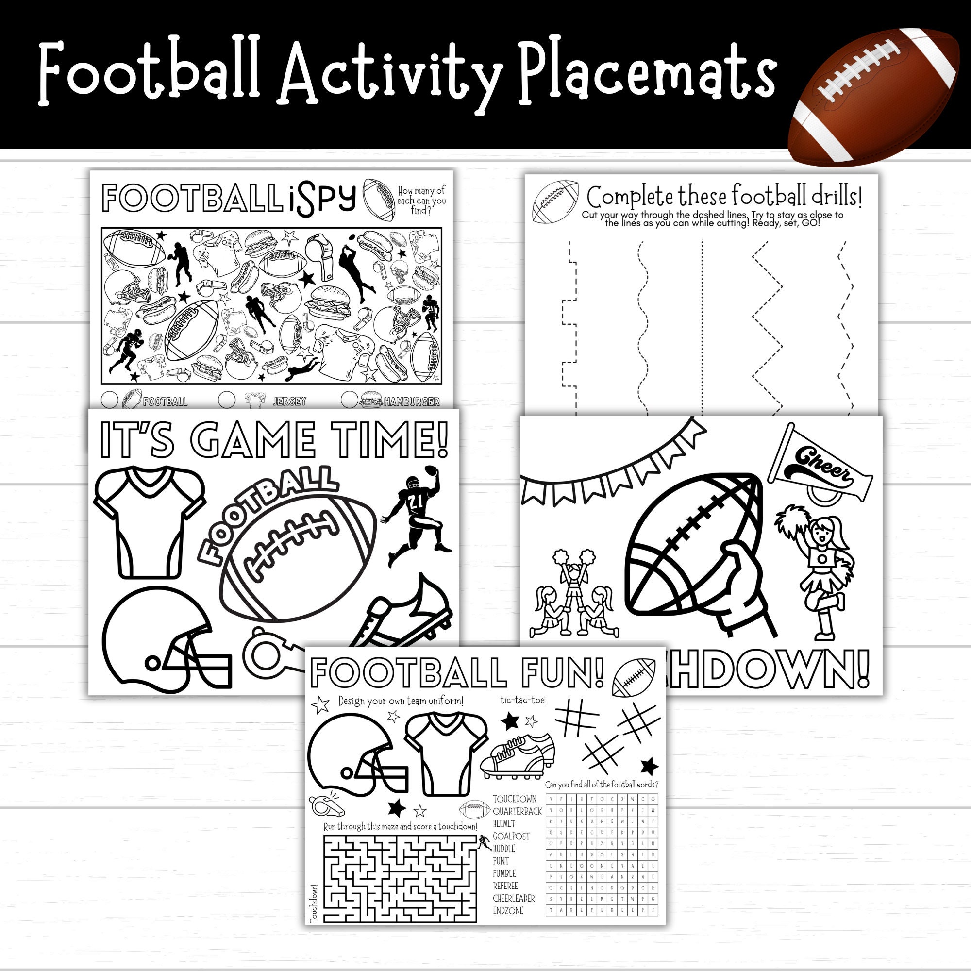Football Activity Placemats for Kids, Printable Football Activities ...