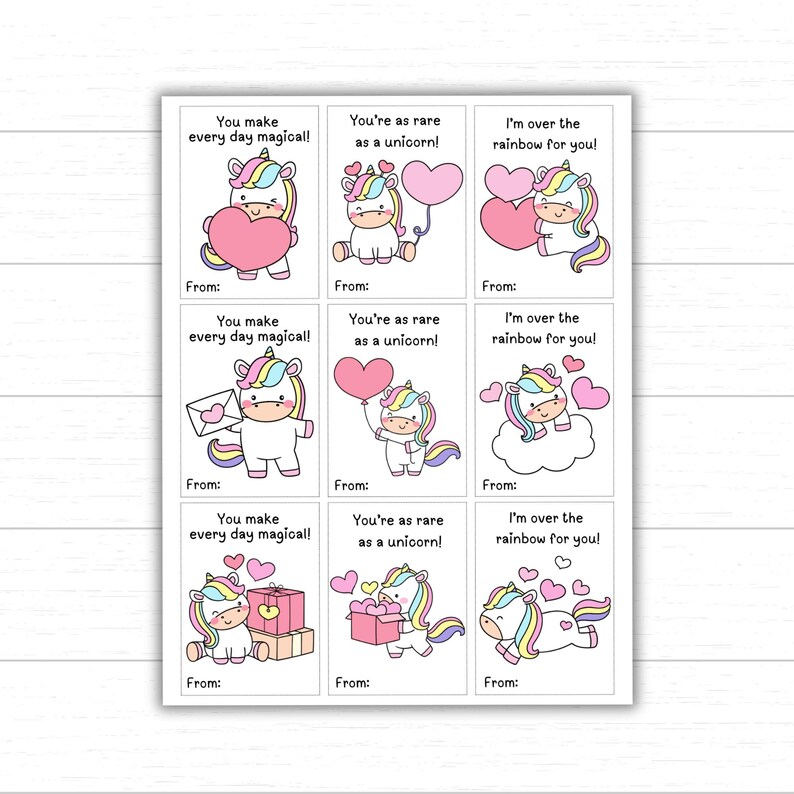 Unicorn Valentine's Day Cards Printable, Unicorn Cards to Print ...