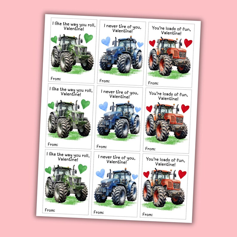 Tractor Valentine's Day Cards Printable, Farm Valentine Cards ...