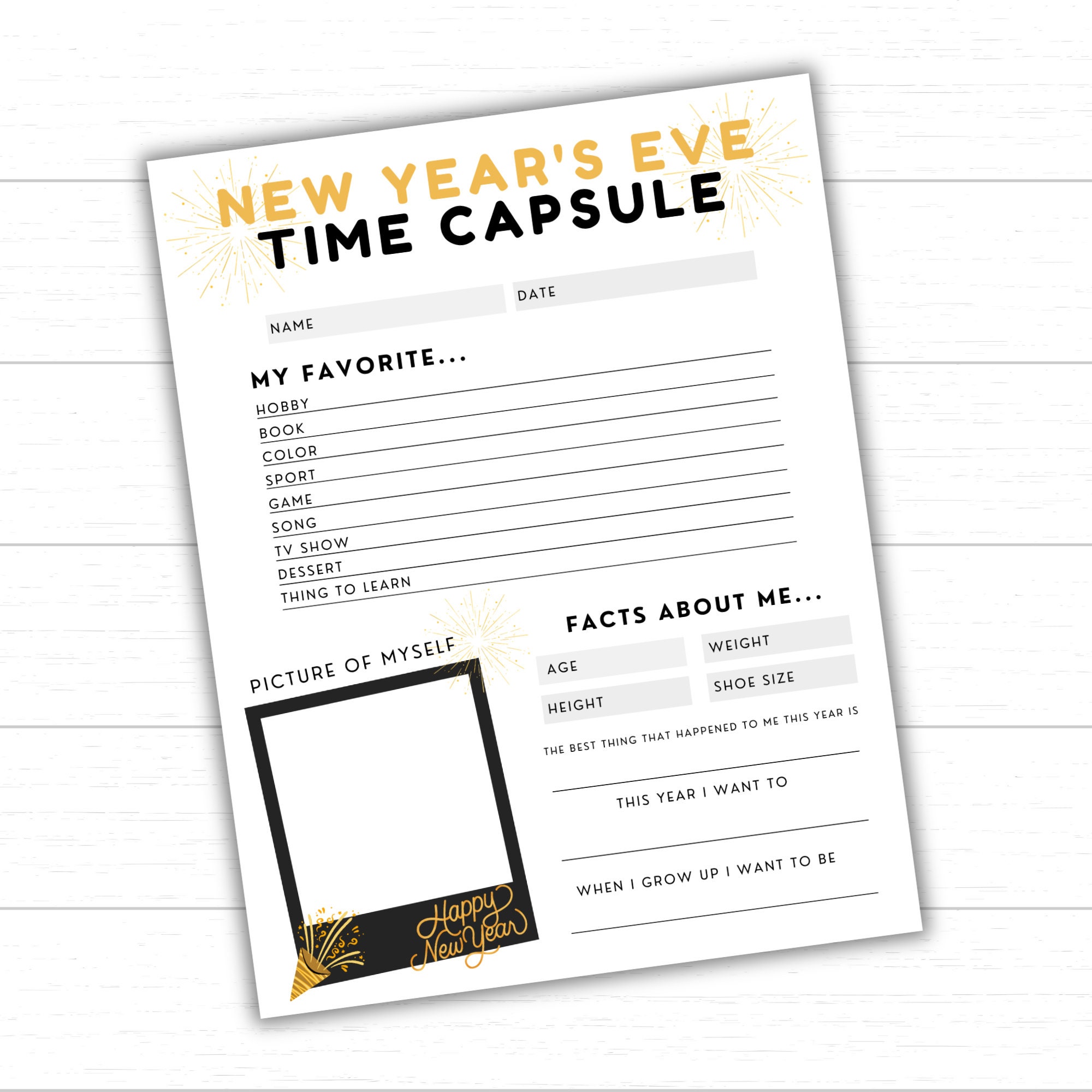 New Year's Eve Time Capsule Printable, New Year's Eve Activities for ...