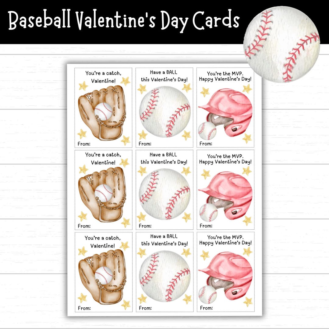 Baseball Valentine's Day Cards, Printable Baseball Cards, Cards to ...