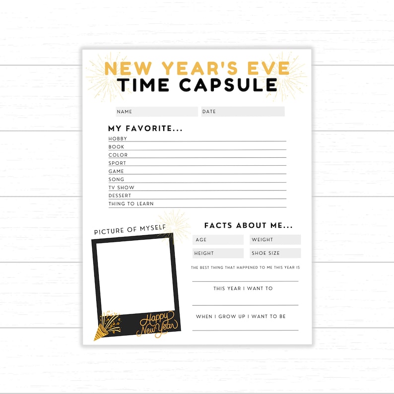 New Year's Eve Time Capsule Printable, New Year's Eve Activities for ...