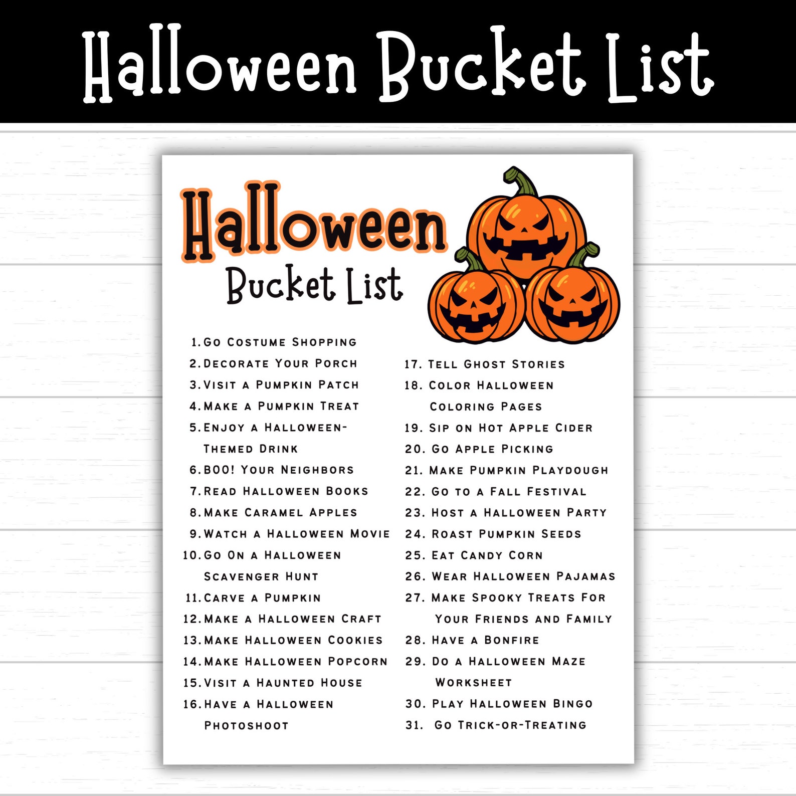 Halloween Bucket List, October Bucket List, Printable Halloween Bucket ...