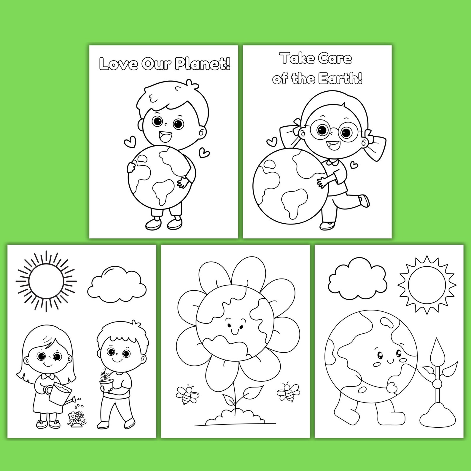Earth Day Coloring Pages for Kids Printable, Earth Day Activity Pack ...