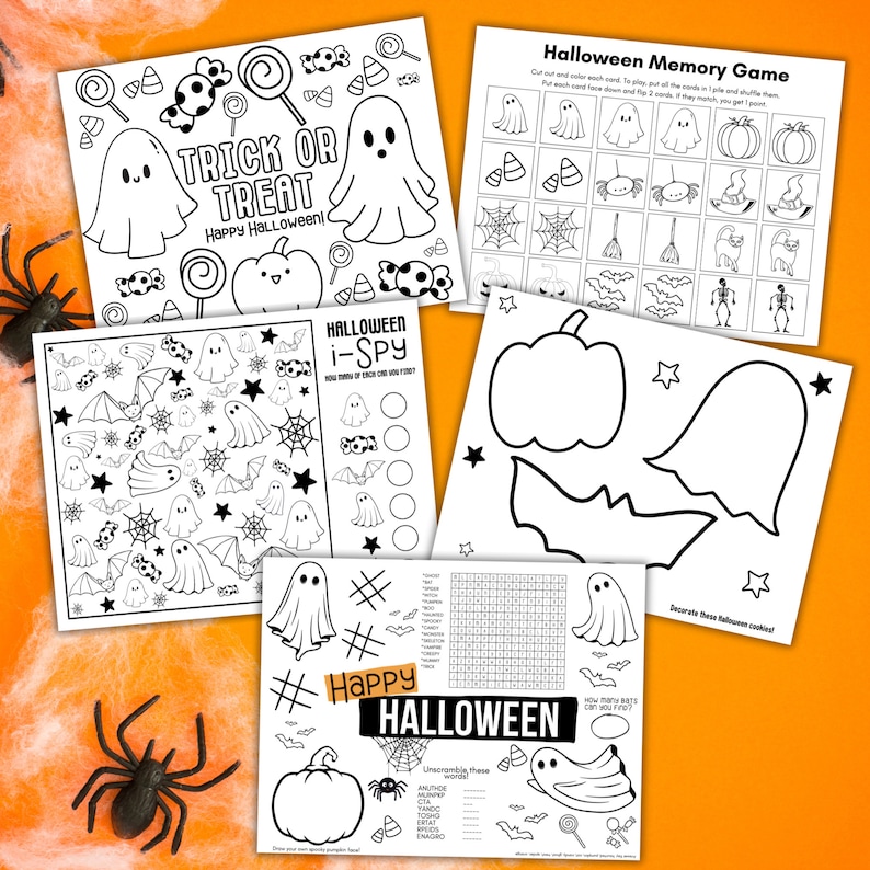 Halloween Activity Placemat for Kids – 5 Printable Fun Pages, Coloring ...