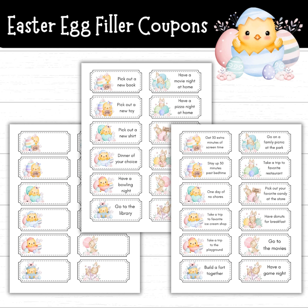 Easter Egg Filler Coupons, Non-candy Easter Basket Fillers, Egg Hunt ...