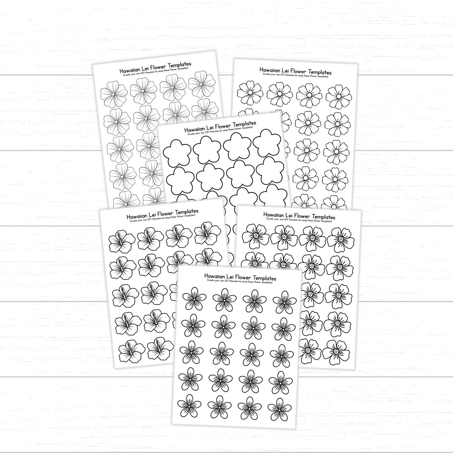 Printable DIY Hawaiian Lei Flower Templates, Flower Cutouts, Tropical ...