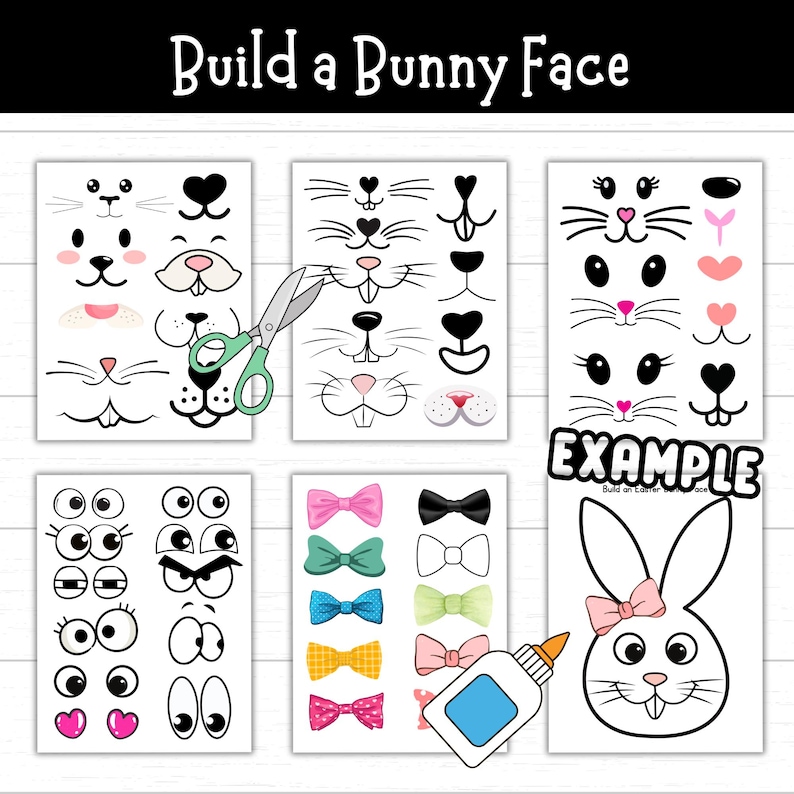 Build a Bunny Face Printable for Kids, Bunny Cut and Paste Activity ...