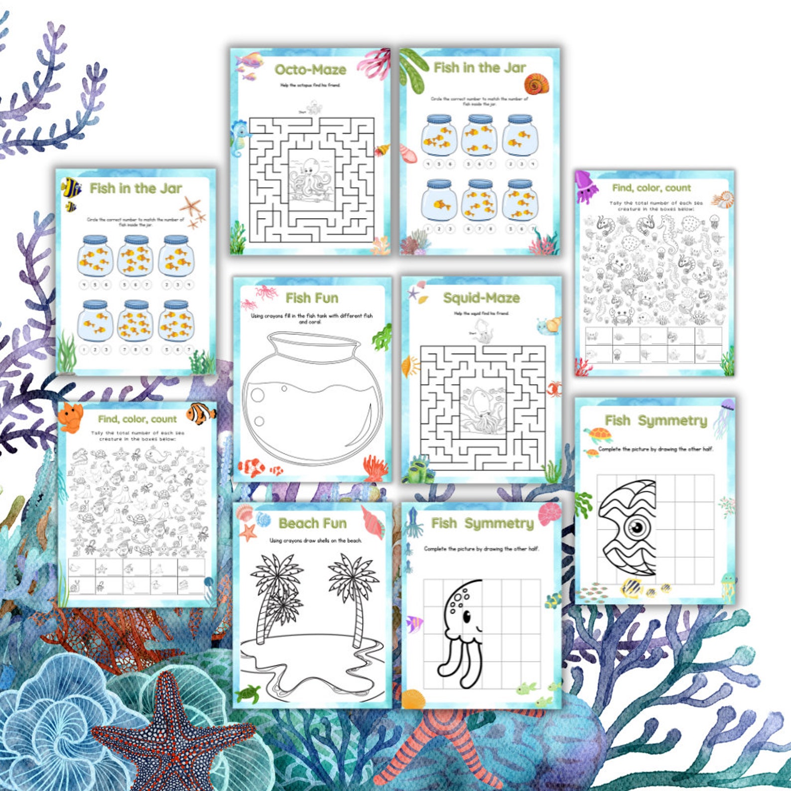 Under the Sea Preschool Activity Pack, Ocean Themed Printables, Sea ...