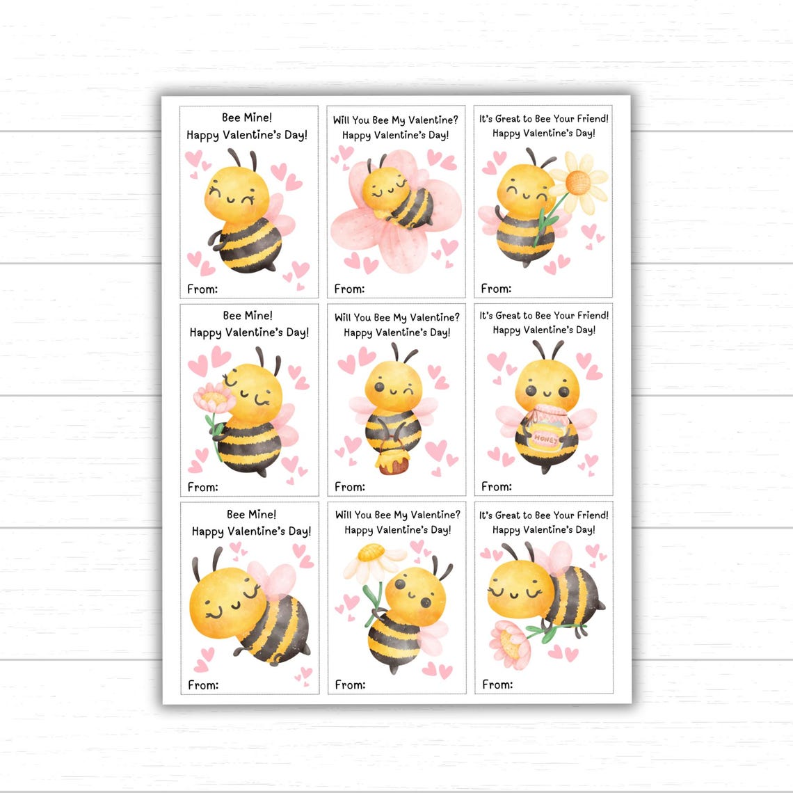Bee Valentine's Day Cards, Printable Valentines, Bumble Bee Cards, Bee ...