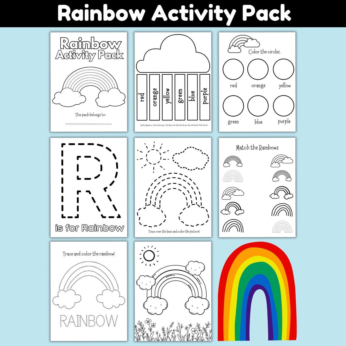 Rainbow Activities Pack for Kids | Printable Rainbow Worksheets, Spring ...