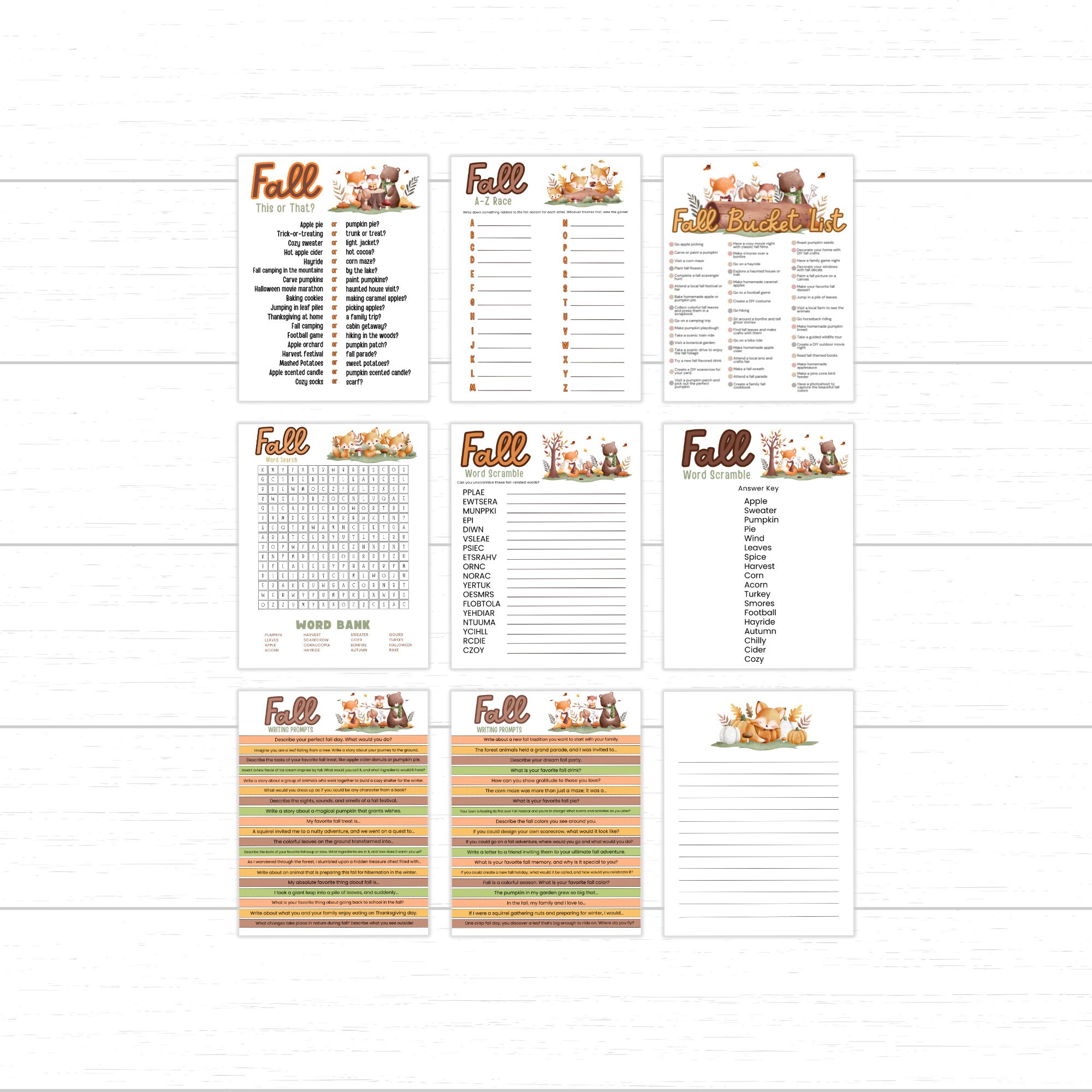 Fall Activity Pack for Kids, Printable Fall Bundle, Fall Games for Kids ...