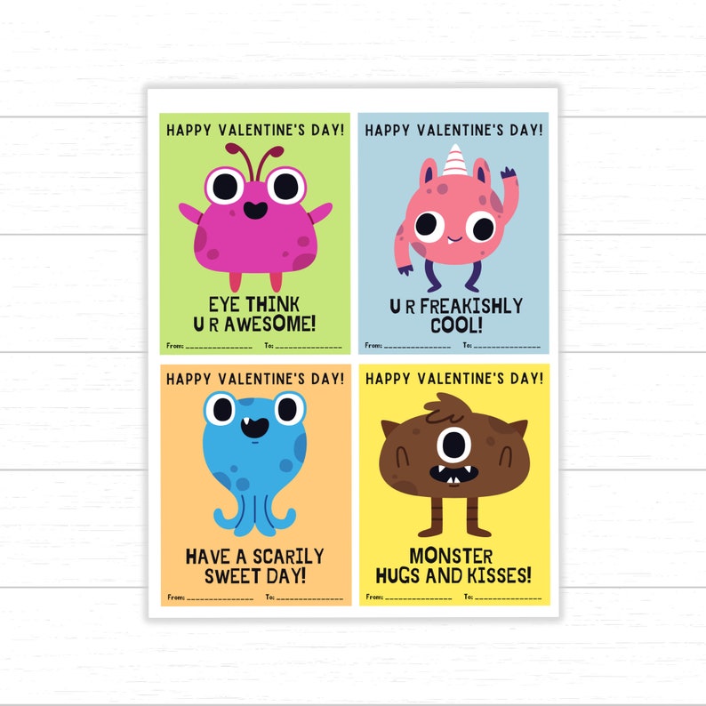Monster Valentine's Day Cards, Printable Monster Valentines, Monster ...