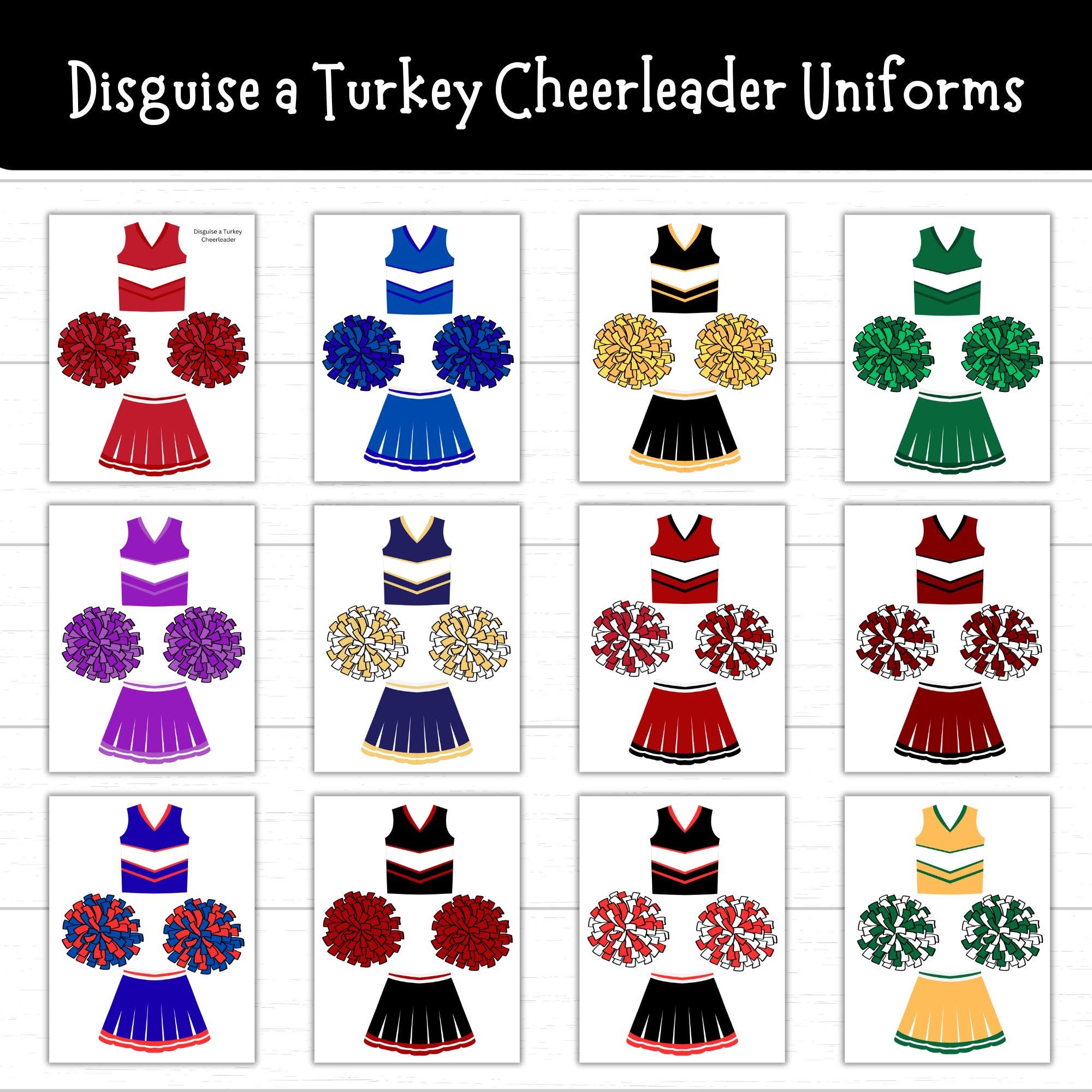 Disguise a Turkey Cheerleader Uniform Printable Pack, Cheerleader ...