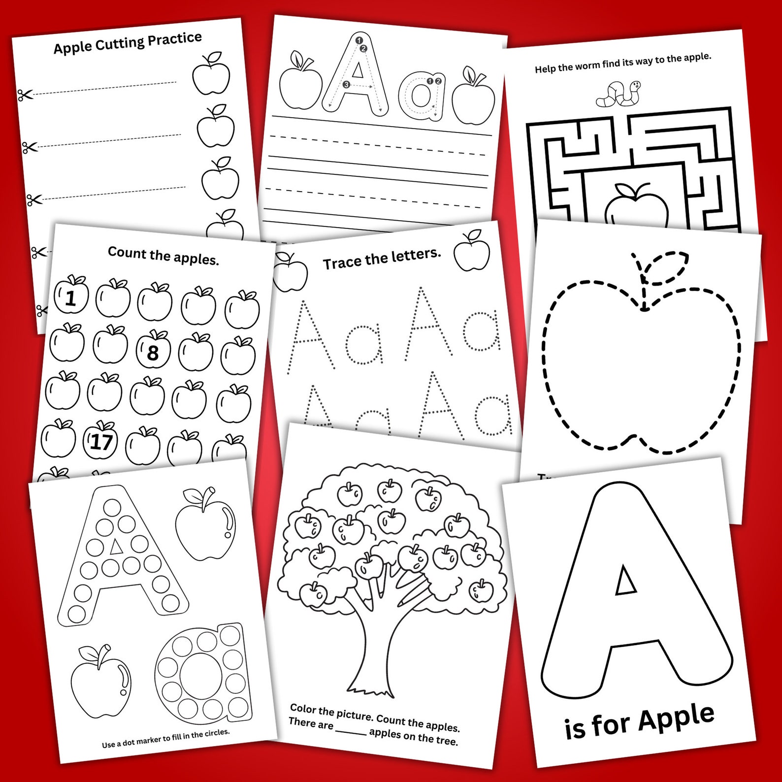 Apple Activity Pack for Kids, Printable Learning Bundle, Apple ...