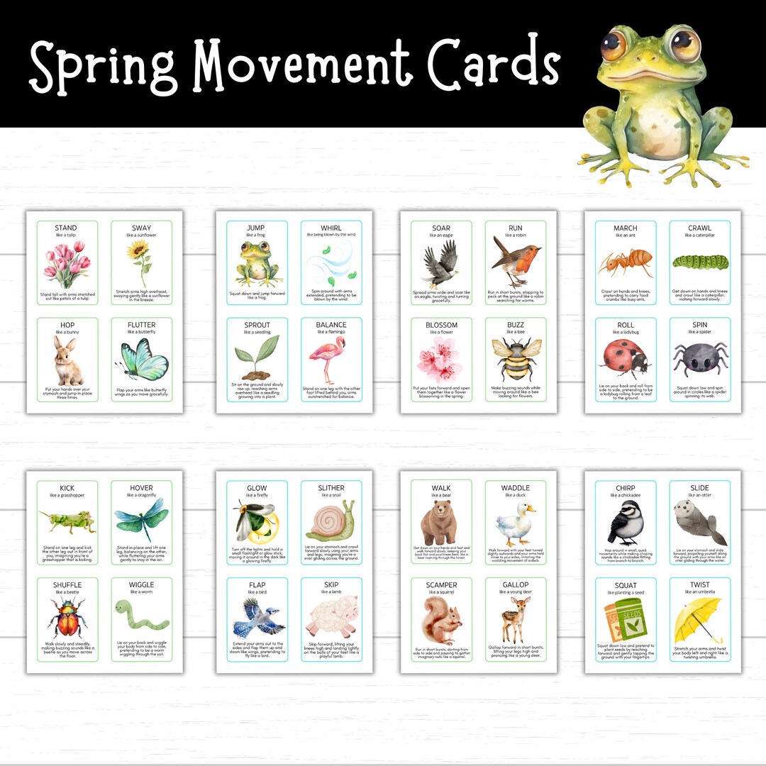 Spring Movement Cards, Printable Action Flash Cards, Preschool Activity ...