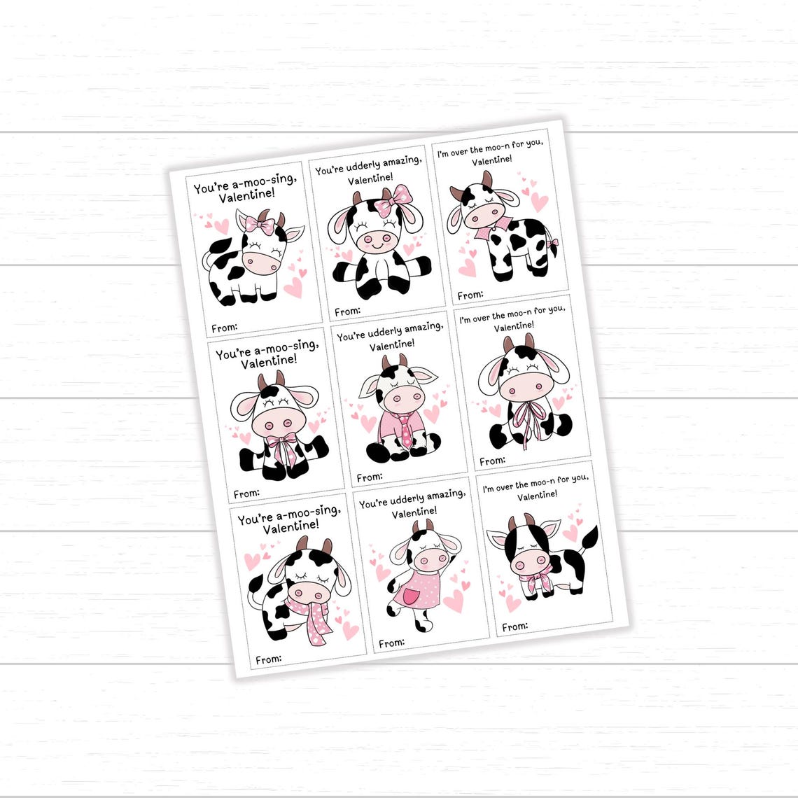 Cute Cow Valentine's Day Cards to Print, Printable Valentines, Cow ...