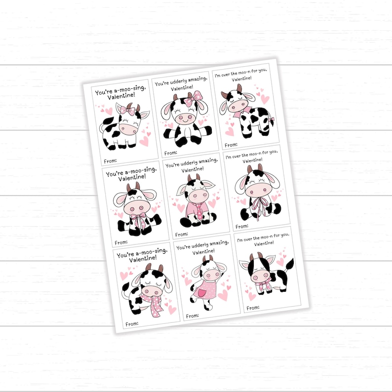 Cute Cow Valentine's Day Cards to Print, Printable Valentines, Cow ...