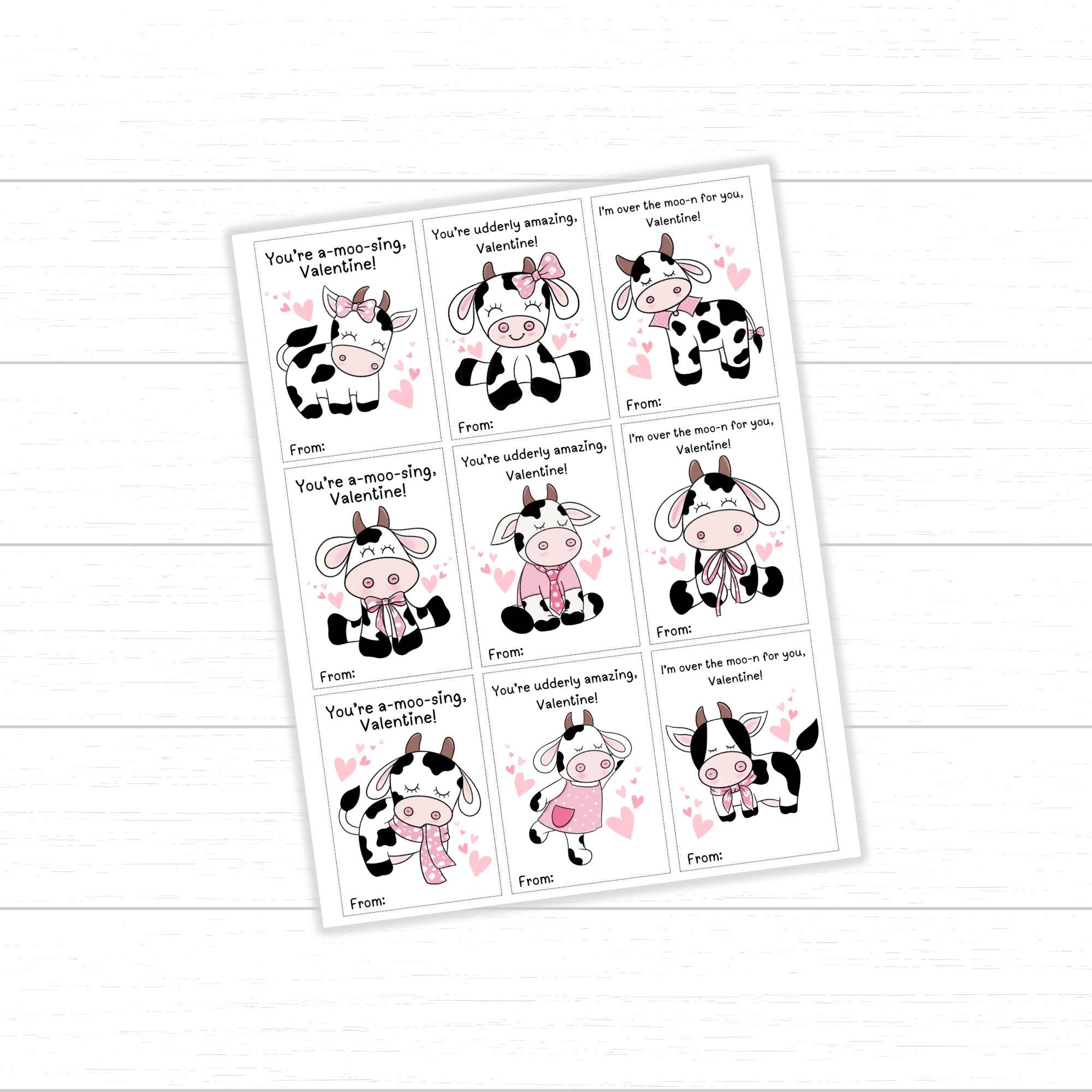 Cute Cow Valentine's Day Cards to Print, Printable Valentines, Cow ...