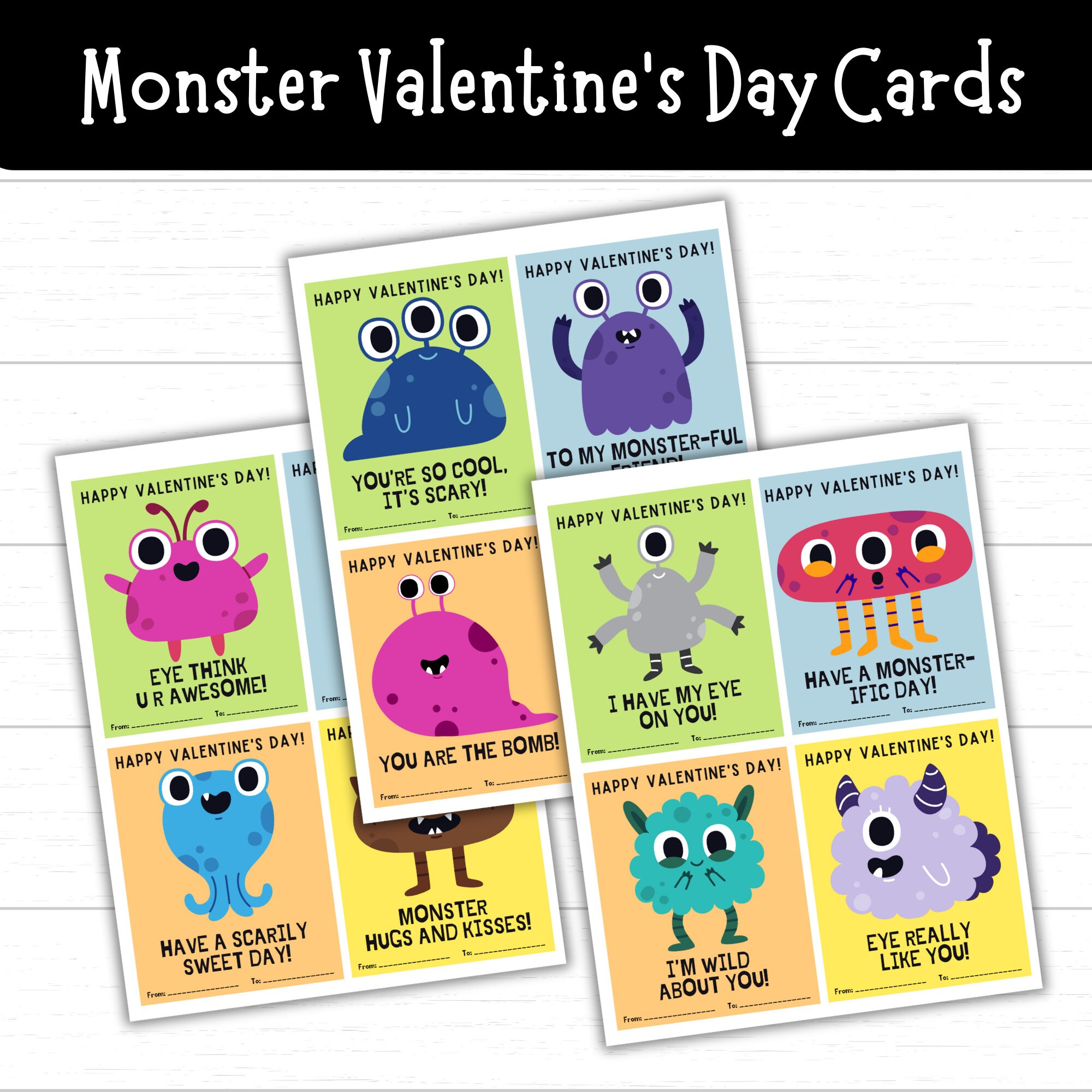 Monster Valentine's Day Cards, Printable Monster Valentines, Monster ...